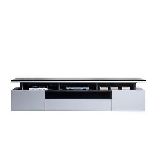 Cid 83 Inch TV Media Entertainment Center, Tempered Glass, 2 Drawers ...