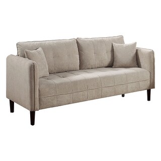 Hak 76 Inch Sofa with Rounded Curved Arms, Biscuit Tufting, Wood Legs ...