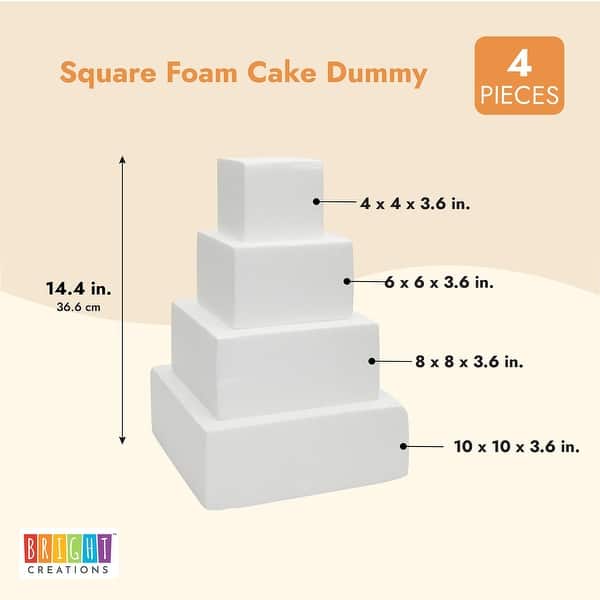 Square Foam Cake Dummy for Decorating and Wedding Display, 4 Tiers ...