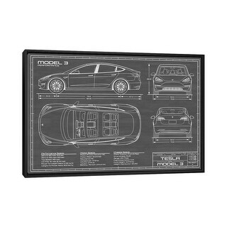 iCanvas "Tesla Model 3 (Performance) Black" by Action Blueprints Framed ...
