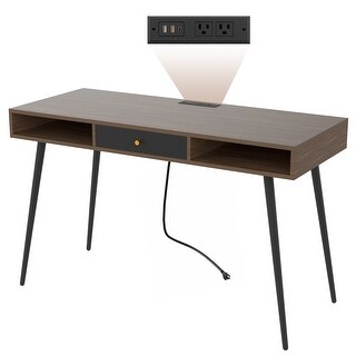 Mid Century Desk with USB Ports and Power Outlet, Modern Study Desk ...