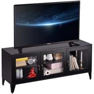 Black TV cabinet with large space 1 shelf 3 door metal home - Bed Bath ...