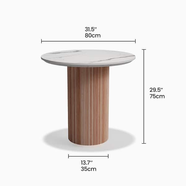 Moasis Solid Wood Round Fluted Pedestal Dining Table with Slate Stone ...