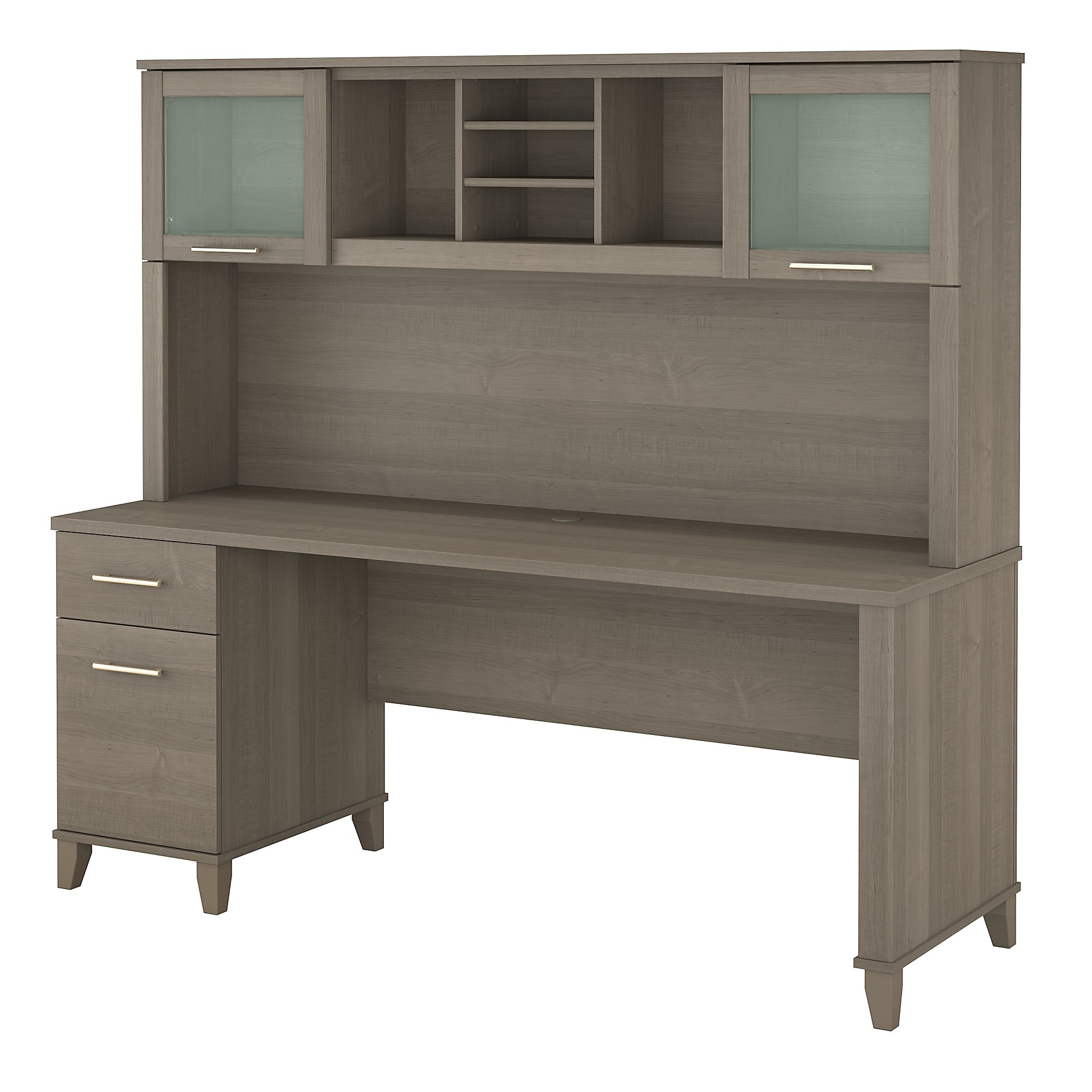 Somerset 72W 3 Position Sit to Stand L Shaped Desk with Hutch in Gray ...
