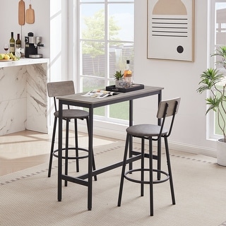 3-Piece Dining Bar Set for 2, Dining Table & 2 Bar Stools PU Soft Seat ...