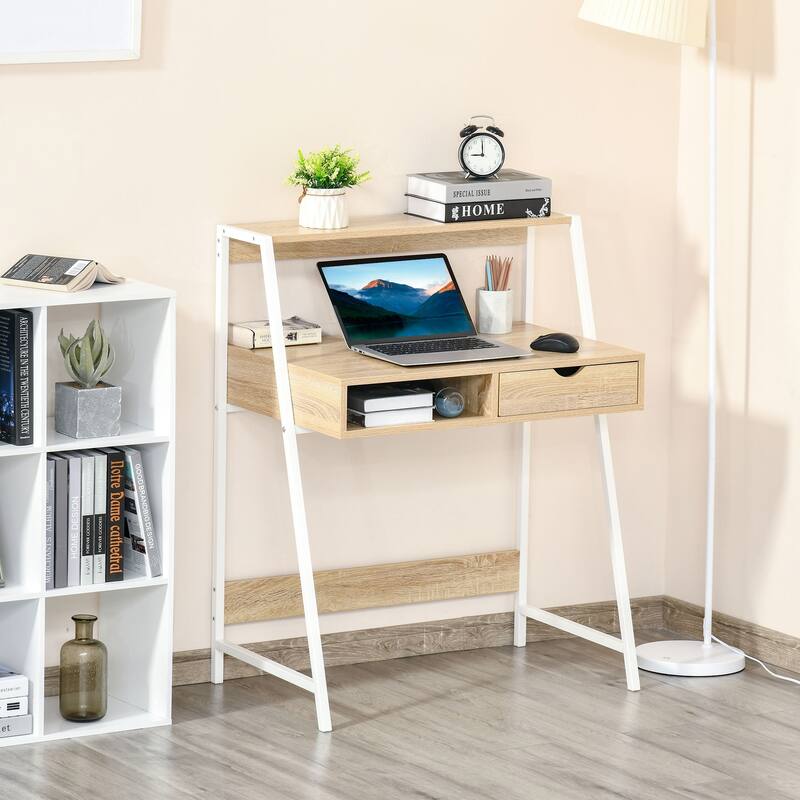 Home Office desk, Writing Table with Drawer and Storage Shelves ...