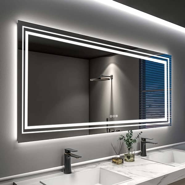 Extra Large LED Lighted Bathroom Mirror Wall Anti-Fog Vanity 3 Colors ...