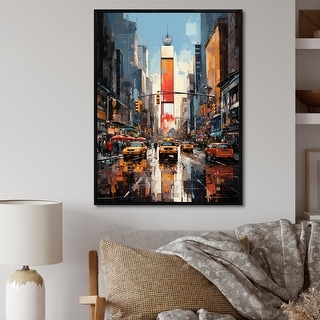 Designart "Yellow Grey New York City" City New York Framed Wall Decor ...