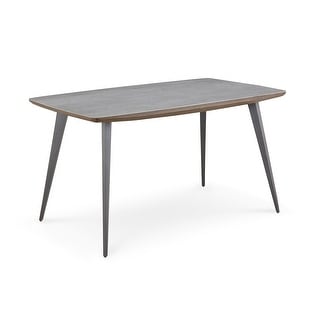55 Inch Dining Table, Rectangular Gray Stone Top, Modern Steel Arched ...