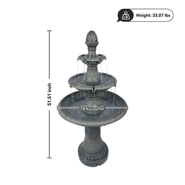 Classic Bird Bath 3-Tier Water Fountain Weather Resistant with Pump ...