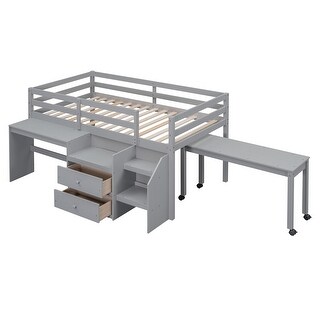 Muti-Functional Twin Size Wood Loft Bed,Lateral Portable Desk and ...
