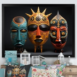 Designart "African Colorful Masks" African Framed Wall Decor - Bed Bath ...