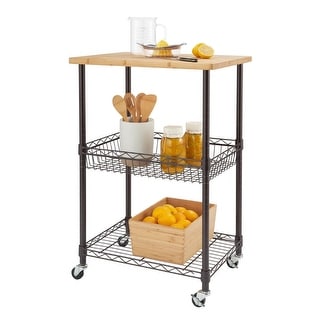 TRINITY BASICS® Bamboo Top Kitchen Cart w/ Basket, Dark Bronze - Bed ...
