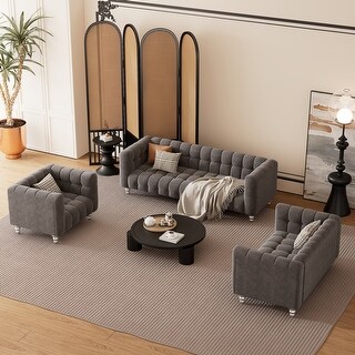 1+2+3 Seater 3pc Sectional Sofa Set, Deep Seat Channel Sofa with Wide ...
