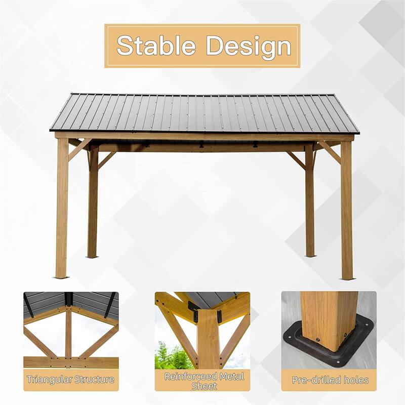 12' x 14' Outdoor Yellow-Brown Aluminum Hardtop Gazebo with Galvanized ...