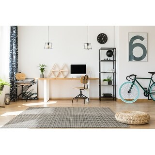 Handmade Bamboo Silk Gray Contemporary Geometric Thomas Rug - 5' x 8 ...