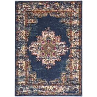 HomeRoots 5' X 7' Navy Blue Floral Power Loom Distressed Area Rug - 3'6 ...