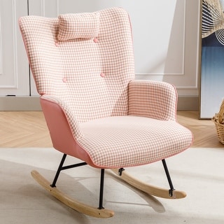 Pink Rocking Chair Soft Houndstooth Fabric Leather Fabric Rocking Chair ...