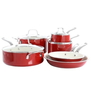 10 Piece Enameled Heavy Gauge Aluminum Ceramic Nonstick Cookware Set in ...