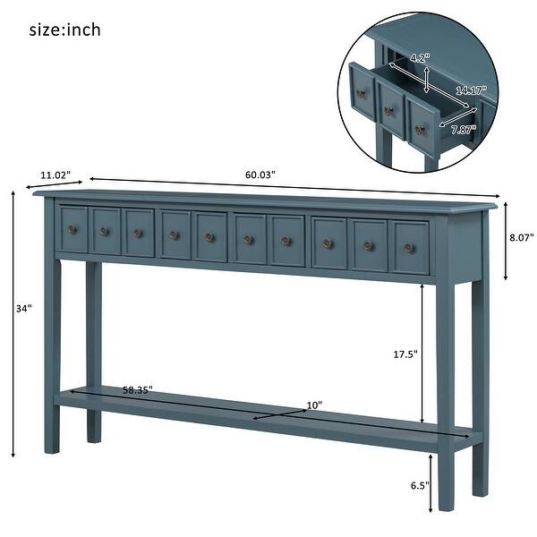 60" Console Table with 2 Different Size Drawers and Bottom Storage ...