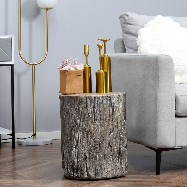 HOMCOM Decorative Side Table with Round Tabletop, Tree Stump Shape End ...