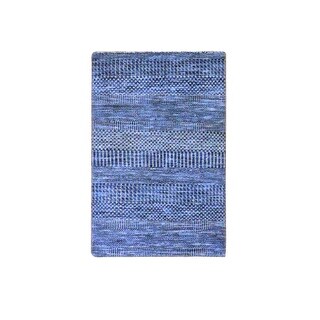 Shahbanu Rugs Boeing Blue, Pure Dyed Wool, Tone on Tone, Modern Grass ...