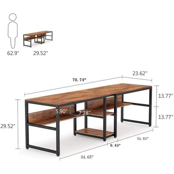 78.7" Two Person Desk with Bookshelf, Office Double Desk for Two Person ...