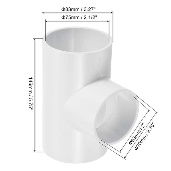 2 1/2" x 2" 3 Way Tee Pipe Fittings UPVC, 2 Pack Joint Coupling Pipe ...