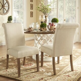 Josephine Linen Rolled Back Parsons Dining Chairs, Set of 2, Beige - as ...