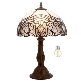 Lamp White Bent Stained Glass Bedside Table Lamp Desk Reading Light ...