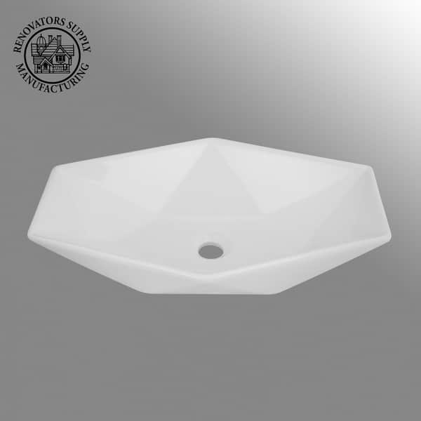 Countertop Vessel Sink HEXY 22 in. White Ceramic Hexagonal Bathroom ...