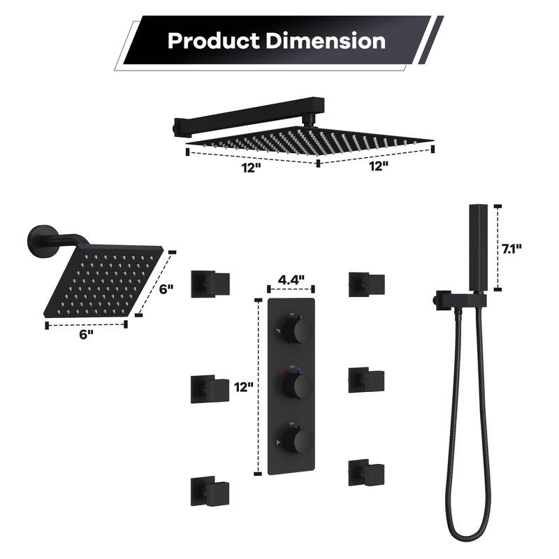 Luxury Thermostatic Shower System with Dual Rain Shower Heads, 12 in ...