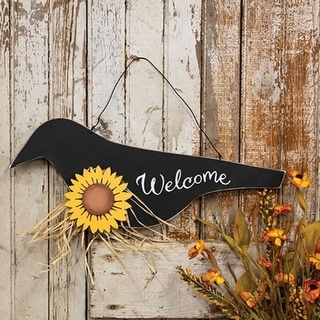 Wooden Crow w/Sunflower Welcome Sign - 7.5" H x 18" W x .5" D - Bed ...