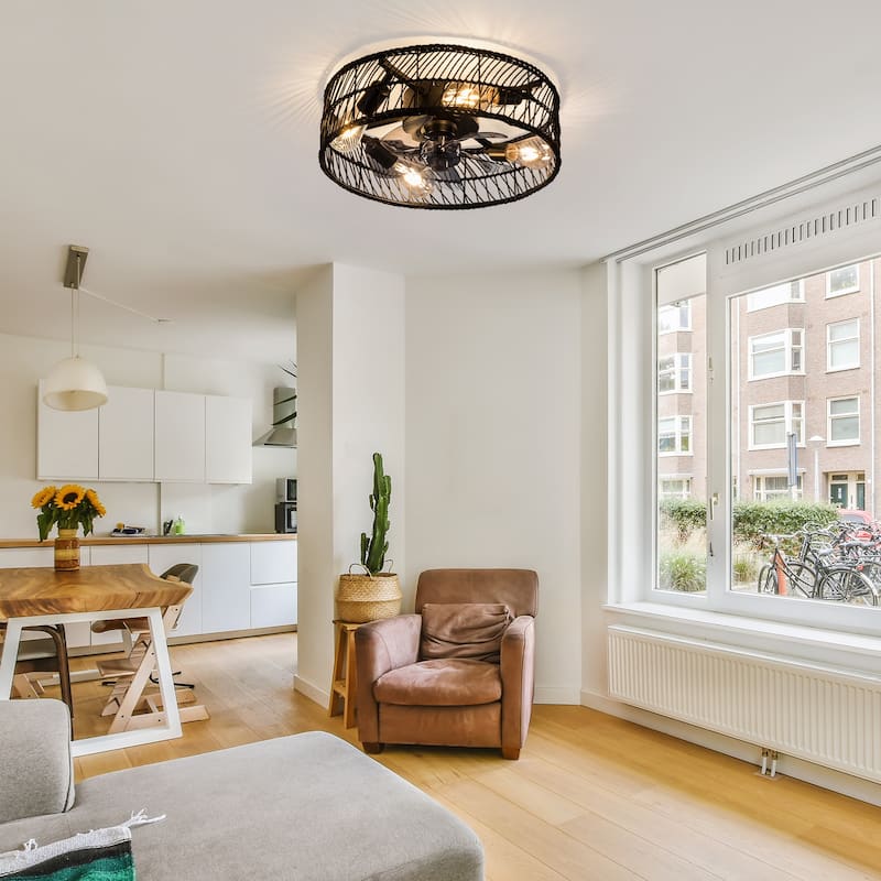 20 Inch Rattan Caged Low Profile Ceiling Fans - Overstock - 39035397