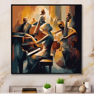 Designart "Female Jazz Performer And Band Ii" Music Jazz Framed Wall ...