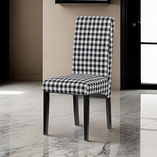21 Inch Side Dining Chair Set of 2, Black, White Checkered Gingham ...