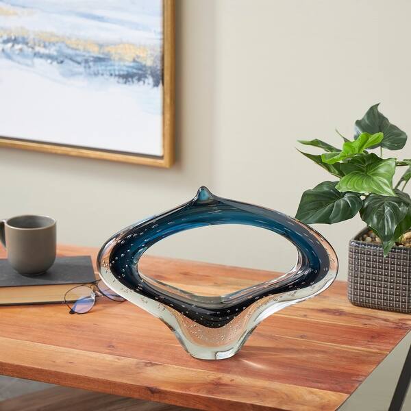 Dark Blue Or Copper Glass Cutout Oval Ombre Abstract Sculpture With