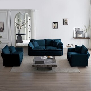 Modern 3 Piece Sofa Set with Comfort Upholstered Loveseat and 2 Single ...