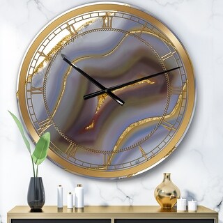 Designart 'Golden Core Agate' Large Fashion Wall Clock - Bed Bath ...