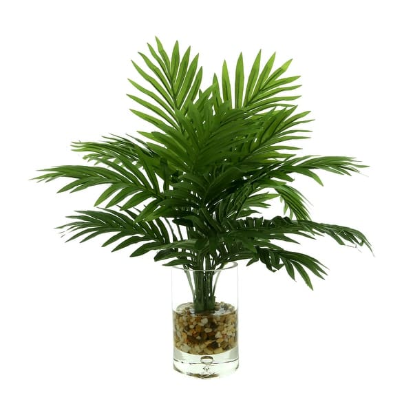 Organic Modern Palms Arrangement in Glass Bubble Vase with Rocks ...