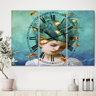Designart 'Sweet Allure' Oversized Modern Wall Clock - 3 Panels - 36 in ...