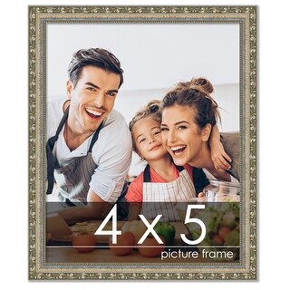 4x5 Frame Silver Ornate Antique Solid Wood Picture Frame - UV Acrylic ...
