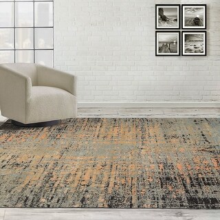 Hand Knotted Sherpa Gray Tibetan Wool & Silk Modern Oriental Area Rug ...