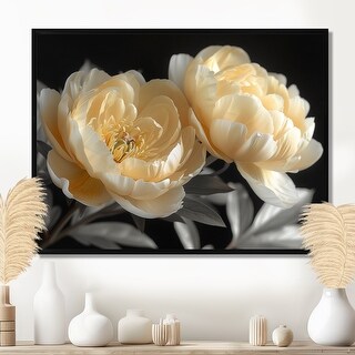 Designart "White Black Crystal Peonies Beauty I" Peonies Framed Wall ...