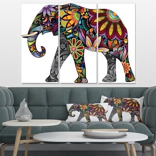 Designart "Yellow Cheerful Elephant" Animal Canvas Art Print - 36x28 ...