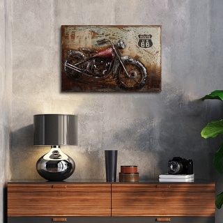"Motorcycle 5" Mixed Media Iron Hand Painted Dimensional Wall Art - Bed ...
