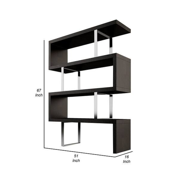 Gina 67 Inch Modern Bookshelf, 4 Tier Alternating S Shape, Black and ...
