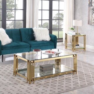 48" Wide Rectangular Coffee Table with Glass Top, Golden Stainless ...