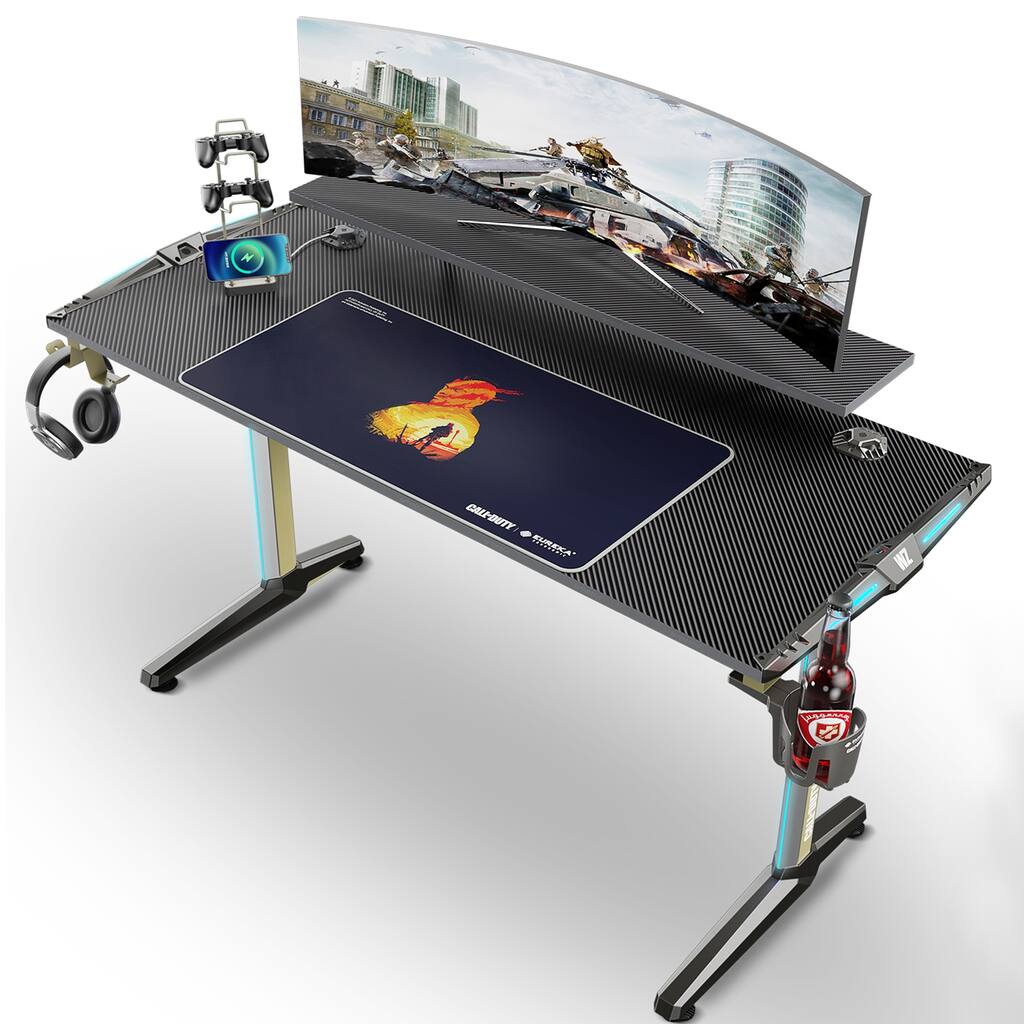 EUREKA ERGONOMIC & Call of Duty 55" RGB Computer Gaming Desk With Shelf ...