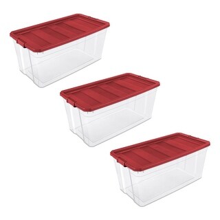 Sterilite 50 Gallon Modular See Through Stacking Storage Box, Red, 3 ...
